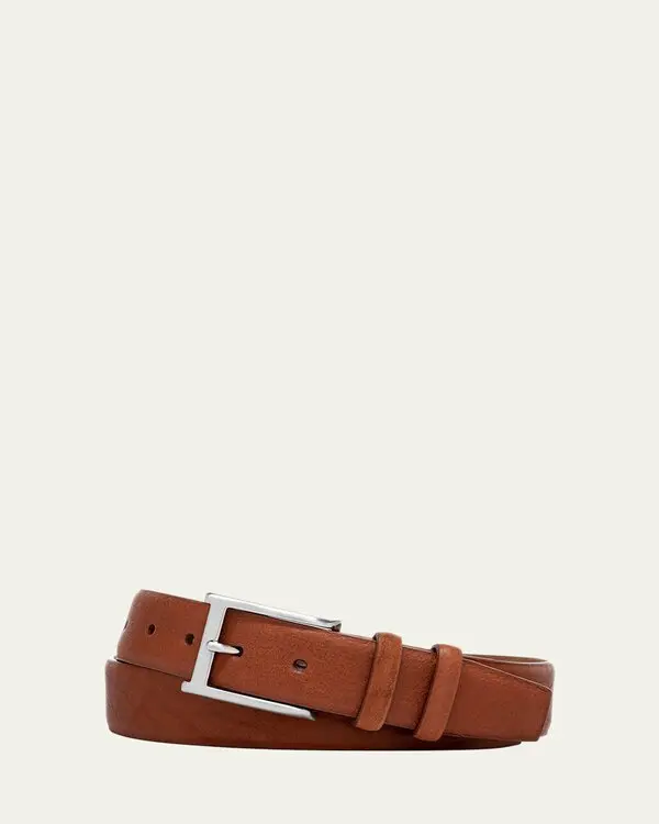W.KLEINBERG Pebbled Bison Leather Belt - Tobacco