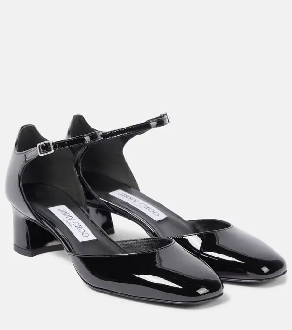 JIMMY CHOO Pixie 45 Patent Leather Mary Jane Pumps - Black