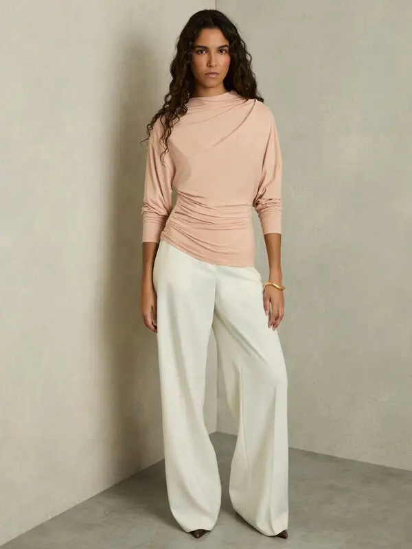 REISS Daisy Draped Jersey Top - Blush