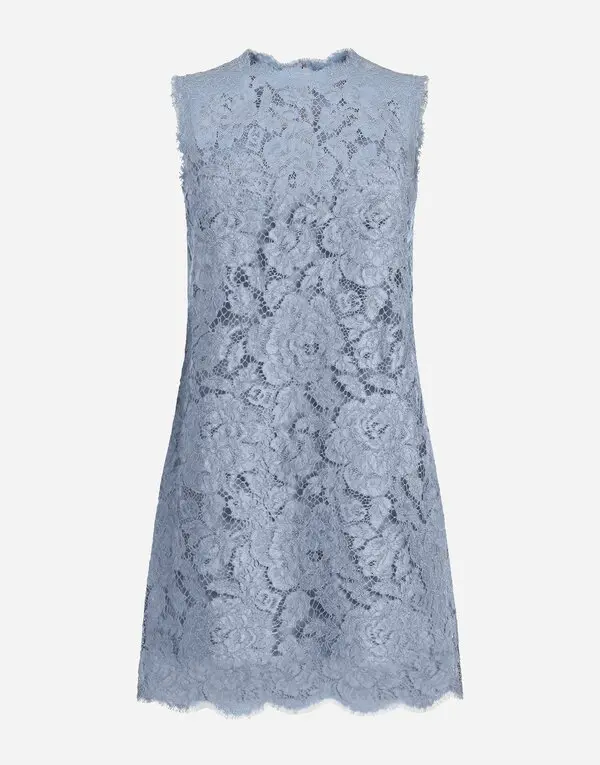 Dolce & Gabbana Floral Lace A-line Dress With Dg Logo - Azure