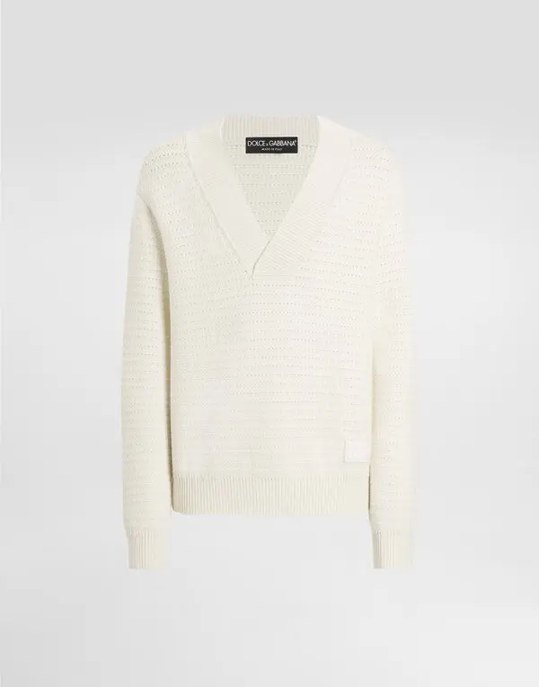 Dolce & Gabbana Wool V-neck Sweater With Dg Embroidery
