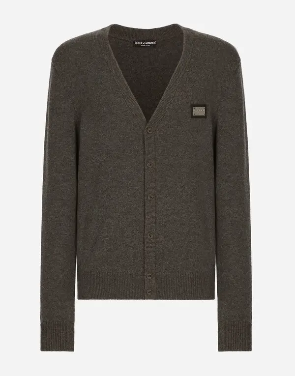 Dolce & Gabbana Cashmere And Wool Cardigan With Logo Tag - Grey