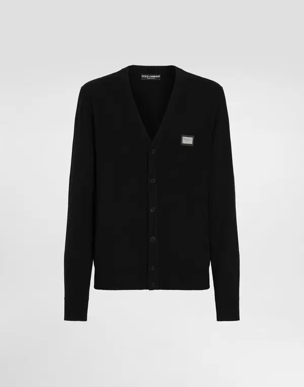 Dolce & Gabbana Cashmere And Wool Cardigan With Logo Tag - Black