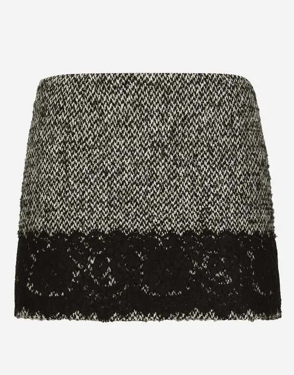 Dolce & Gabbana Micro-tweed Mini Skirt With Lace - Multicolor