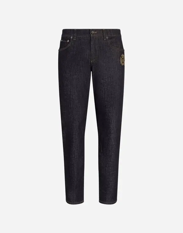 Dolce & Gabbana Slim-fit Stretch Cotton Jeans With Patch - Multicolor