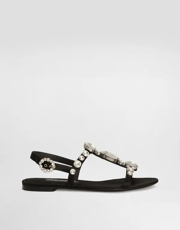 Dolce & Gabbana Bianca Satin Embellished Sandals - Black