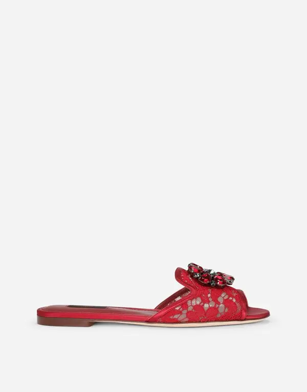 Dolce & Gabbana Lace Slippers With Crystals - Red