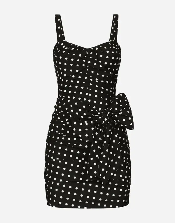 Dolce & Gabbana Polka-dot Cotton Minidress With Bow