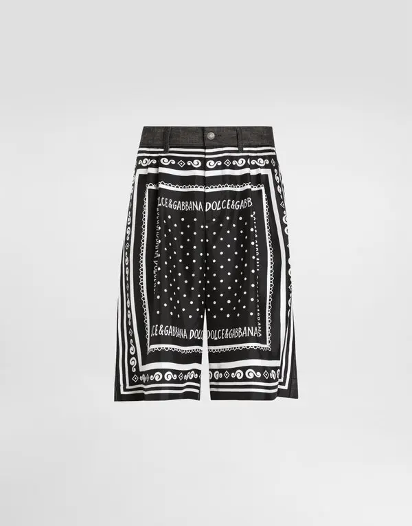 Dolce & Gabbana Printed Silk And Denim Shorts - Multicolor