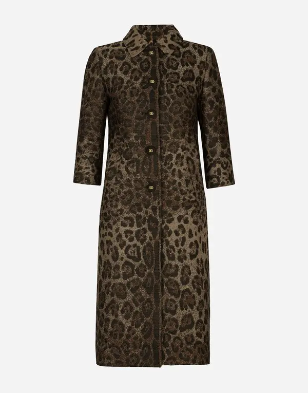 Dolce & Gabbana Leopard Jacquard Wool Coat - Multicolor