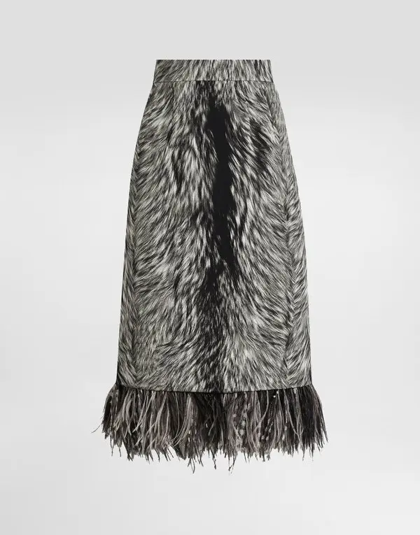 Dolce & Gabbana Fur Print Feathered Pencil Skirt - Grey