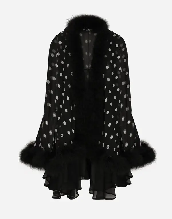 Dolce & Gabbana Chiffon Cape With Polka-dot And Marabou Trim