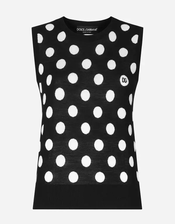 Dolce & Gabbana Silk And Wool Tank Top With Polka-dot Inlay - Print