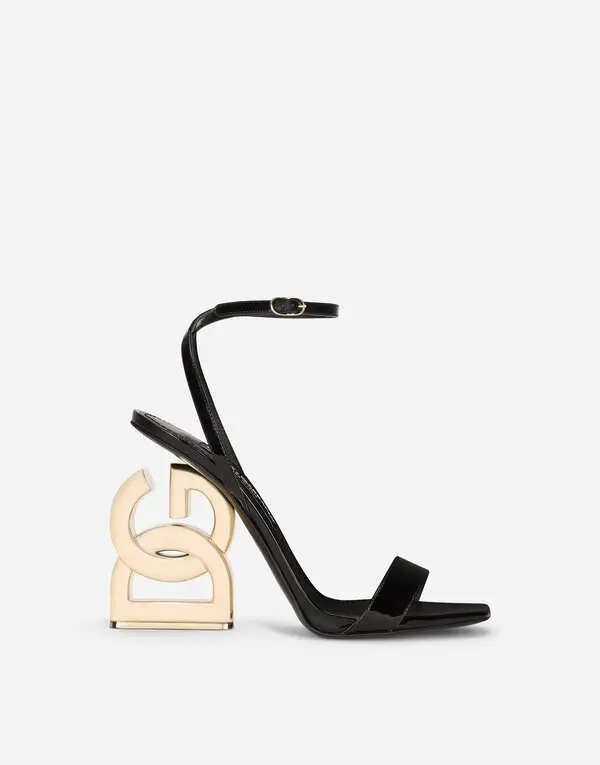Dolce & Gabbana Keira Patent Leather Sandals With Dg Pop Heel