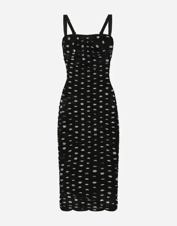 Dolce & Gabbana Tulle Calf-length Sheath Dress With Polka-dot And Draping - Print
