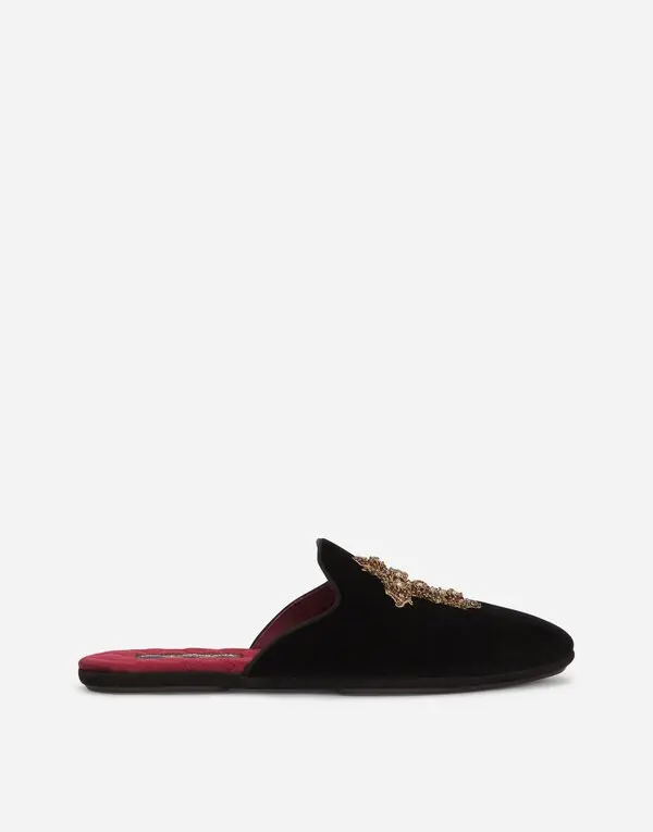 Dolce & Gabbana Velvet Slippers With Embroidery