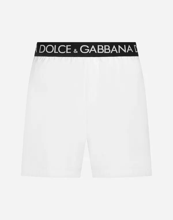 Dolce & Gabbana Mid-length Swim Trunks With Branded Stretch Waistband - White