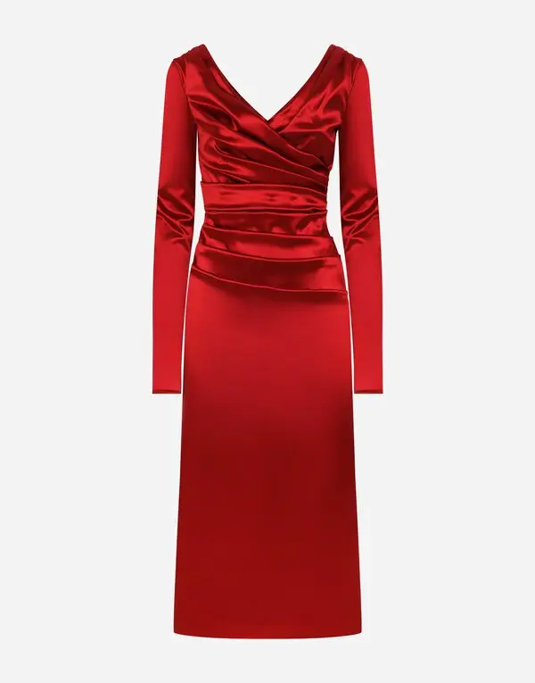 Dolce & Gabbana Stretch Satin Draped Midi Dress - Grey