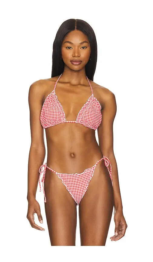 Good American Gingham Lattice Edge Bikini Top