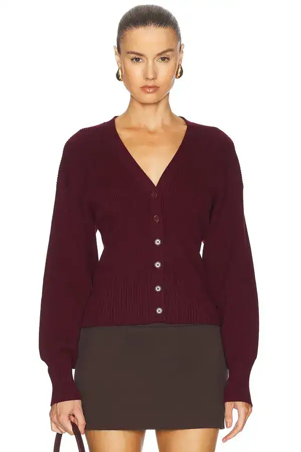 L'Academie By Marianna Monnie Knit Cardigan In Black Cherry 30