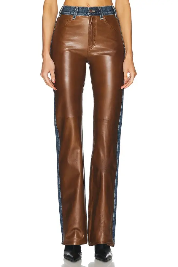 NILI LOTAN Joan Leather Combo Bootcut Jeans
