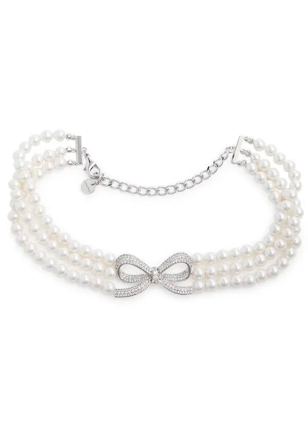 SELF-PORTRAIT Faux-pearl And Bow Choker - Silver