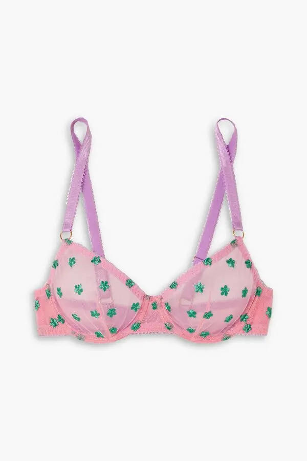 Dora Larsen Arella Embroidered Tulle Underwired Bra In Baby Pink - 69% ...