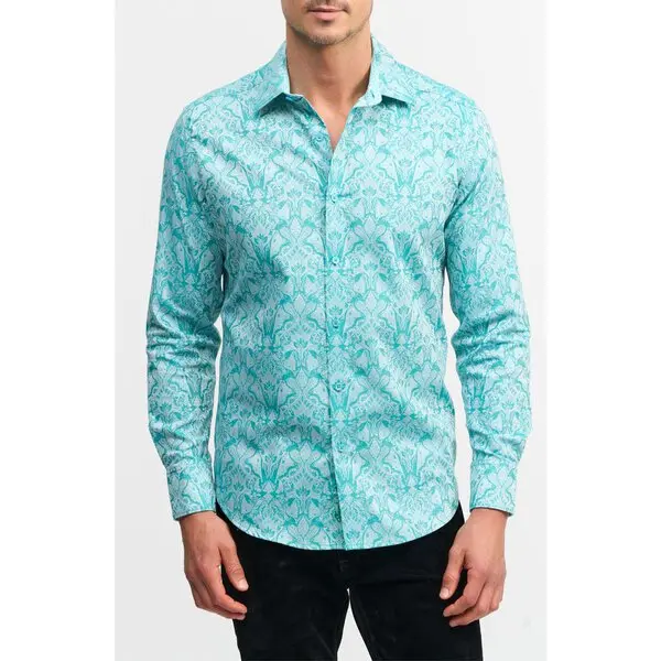 Robert Graham Highland Classic Fit Stretch Cotton Button-up Shirt - Turquoise