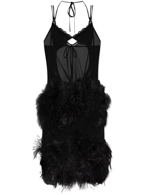 Attico Ostrich Feather-trim Midi Dress