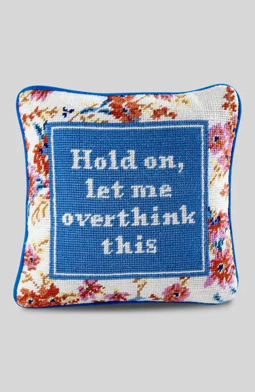 FURBISH Overthink This Needlepoint Pillow - Blue/ White