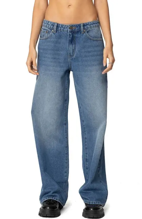 EDIKTED Nyc Washed Low Rise Wide Leg Jeans - Blue-washed