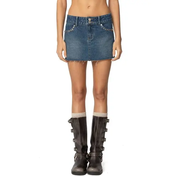 EDIKTED Tess Studded Denim Mini Skirt