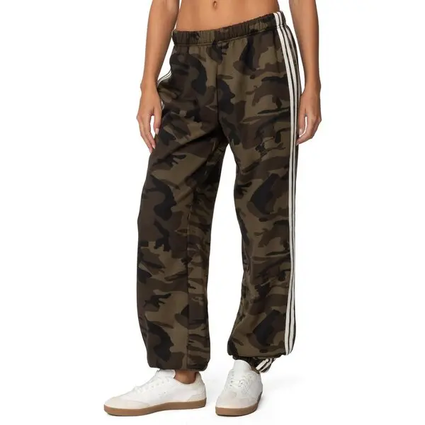 EDIKTED Camo Contrast Stripe Sweatpants