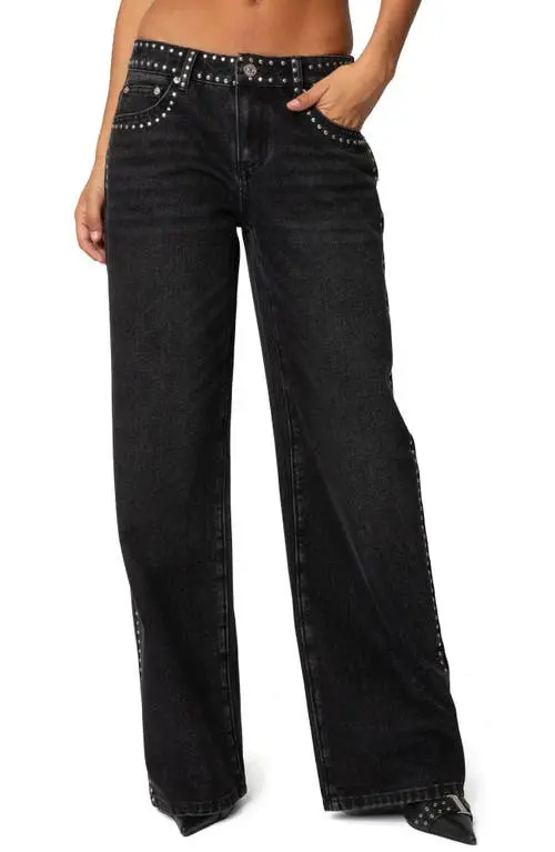 EDIKTED Quincy Studded Baggy Jeans - Black-washed
