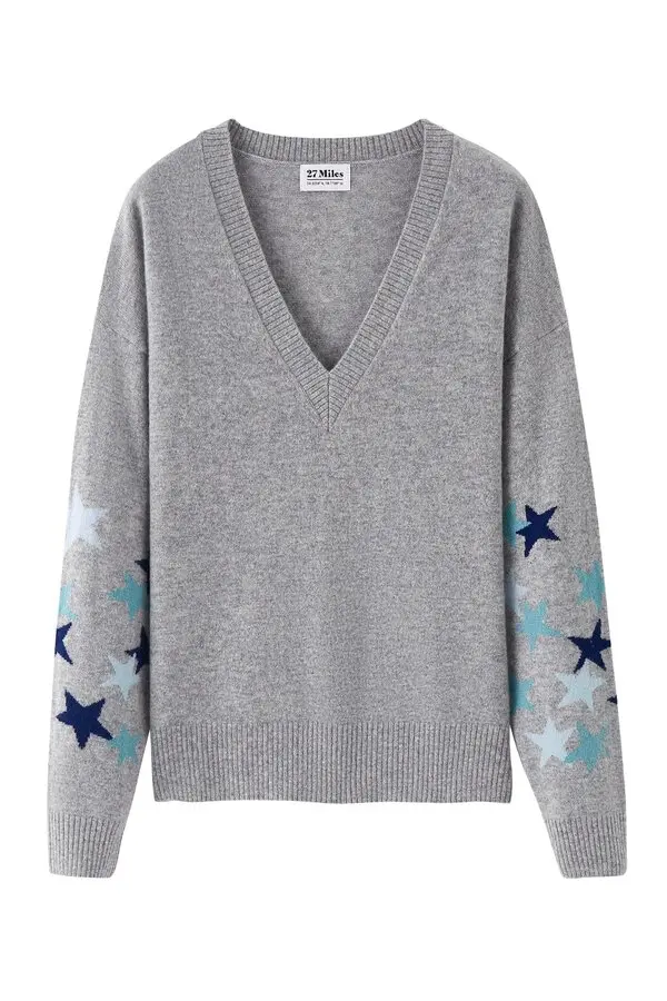 27 Miles Malibu Cashmere V-neck Pullover With Star Sleeves