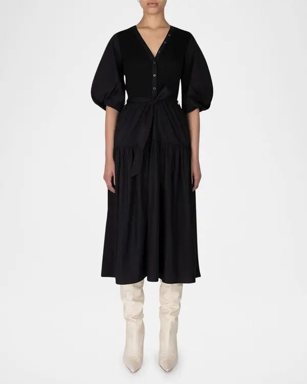 Derek Lam 10 Crosby Natalia Mixed Media Midi Dress