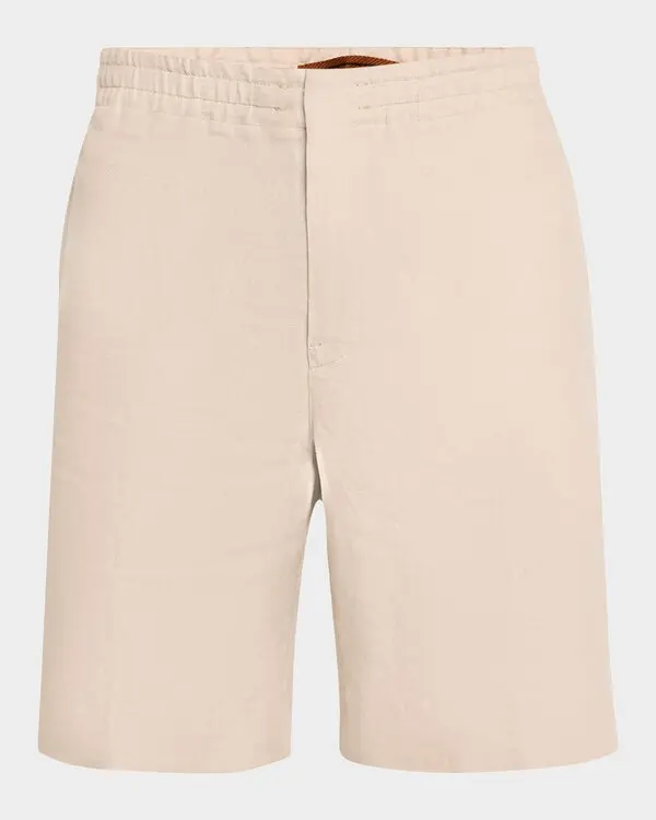 Zegna Oasi Lino Stretch Flat-front Shorts - Lt Bge Sld