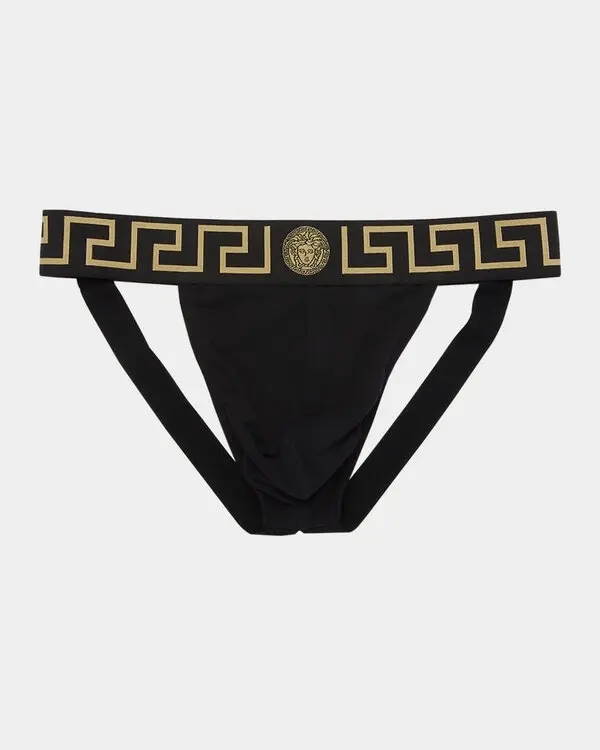 Versace Greek Key Organic Cotton Stretch Jock Strap - Black