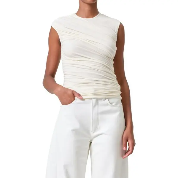 AGOLDE Ester Rib Ruched Tank - Oat Milk