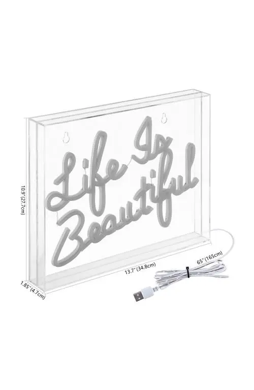 JONATHAN Y Life Contemporary Glam Acrylic Box Usb Operated Led Neon Light