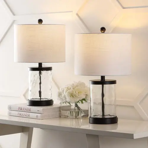 JONATHAN Y Alexander Modern Designer Iron/water Glass Led Table Lamp With Usb Charging Port