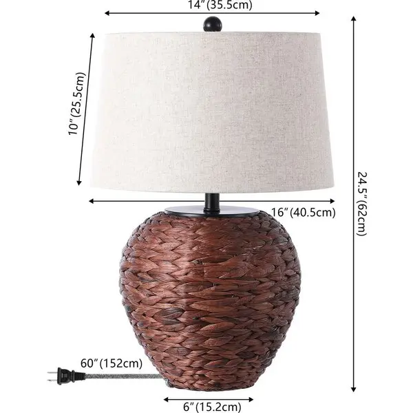 JONATHAN Y Alaro Farmhouse Coastal Water Hyacinth Basket Led Table Lamp - Dark Brown