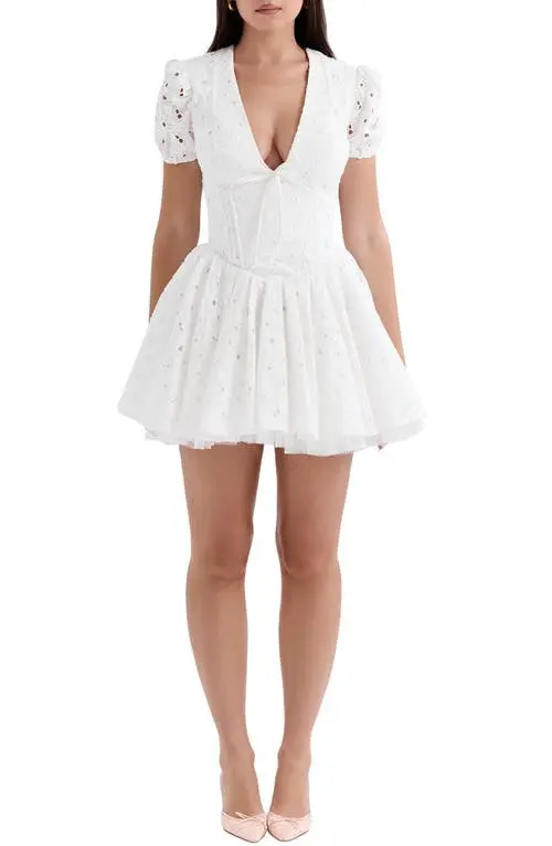 House Of Cb Imani Broderie Anglais Minidress