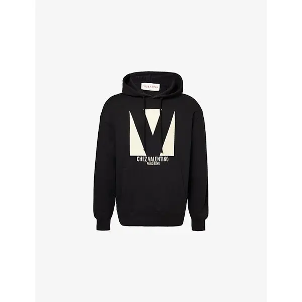 Valentino Garavani Logo-print Relaxed-fit Cotton-jersey Hoody - Nero