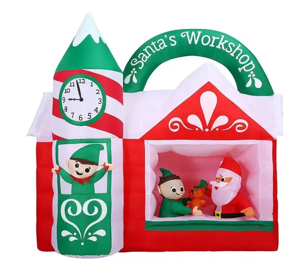 FRASER HILL FARM 7-ft. Pre-lit Inflatable Santa 's Workshop