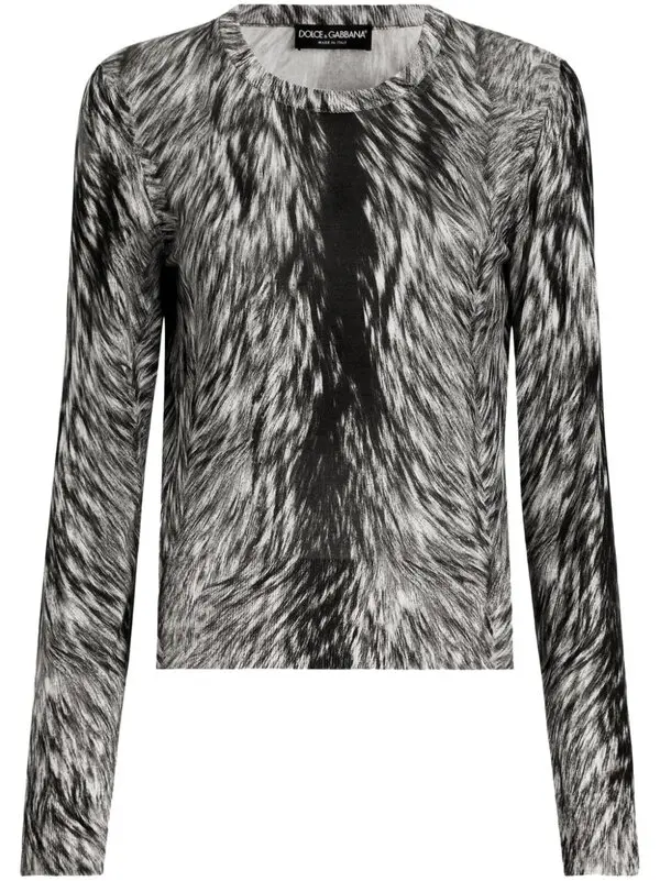 Dolce & Gabbana Fur-print Blouse - Black