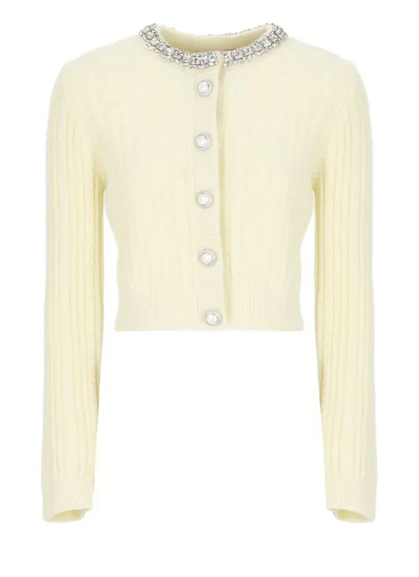 SELF-PORTRAIT Strass-embellished Alpaca Cardigan - Yellow