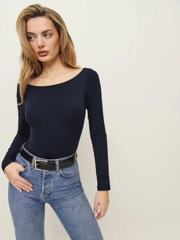 REFORMATION Serene Knit Bodysuit - Midnight