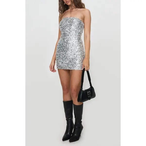 Princess Polly Tedesco Sequin Strapless Mini Dress - Silver