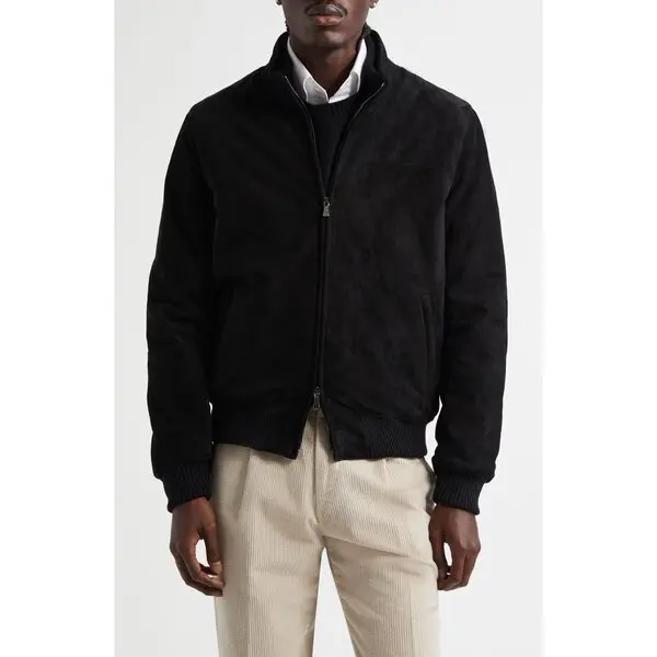 Thom Sweeney Suede Bomber Jacket